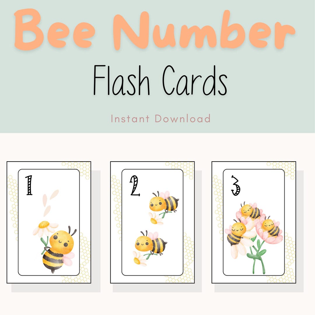 Number Flashcards, Bee Illustrations, Numbers 1-10, Counting Flashcards ...