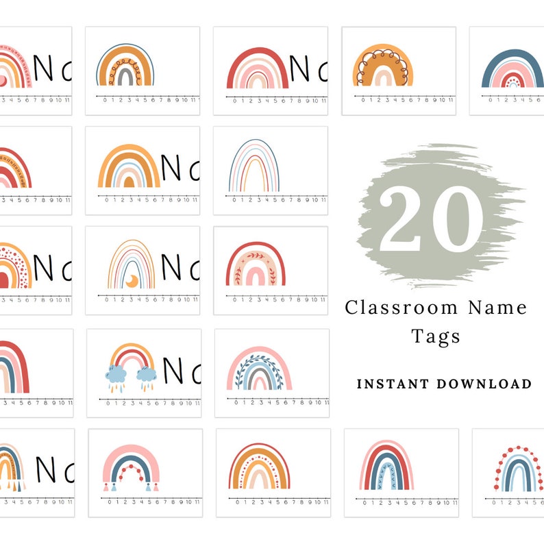 RAINBOW NAME Tags Editable Classroom Decor Number Line Boho Rainbow - Etsy