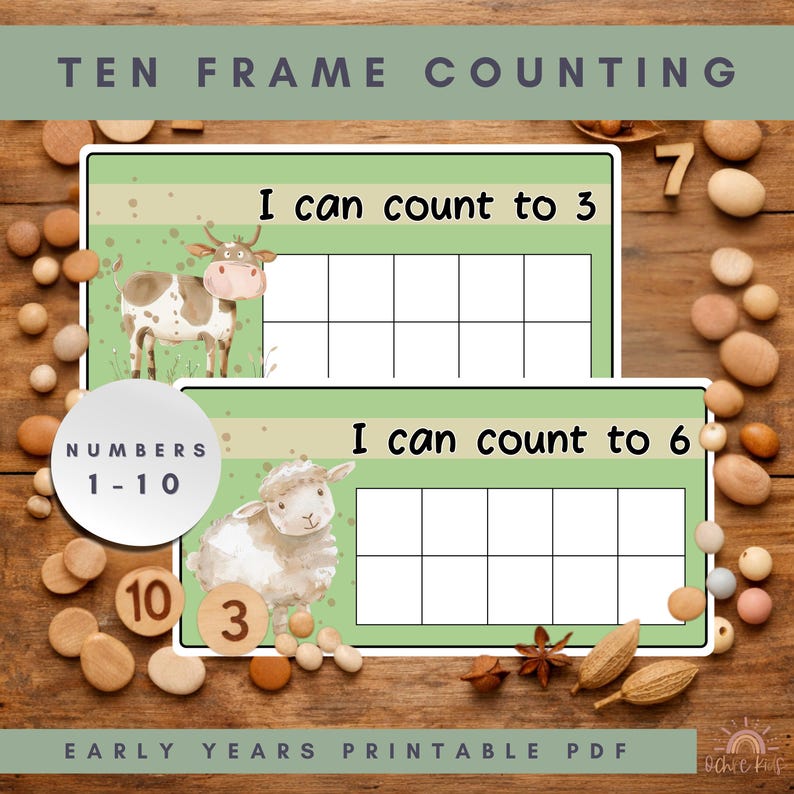 Ten Frames Counting Farm Animal Ten Frame Printable Preschool Math ...