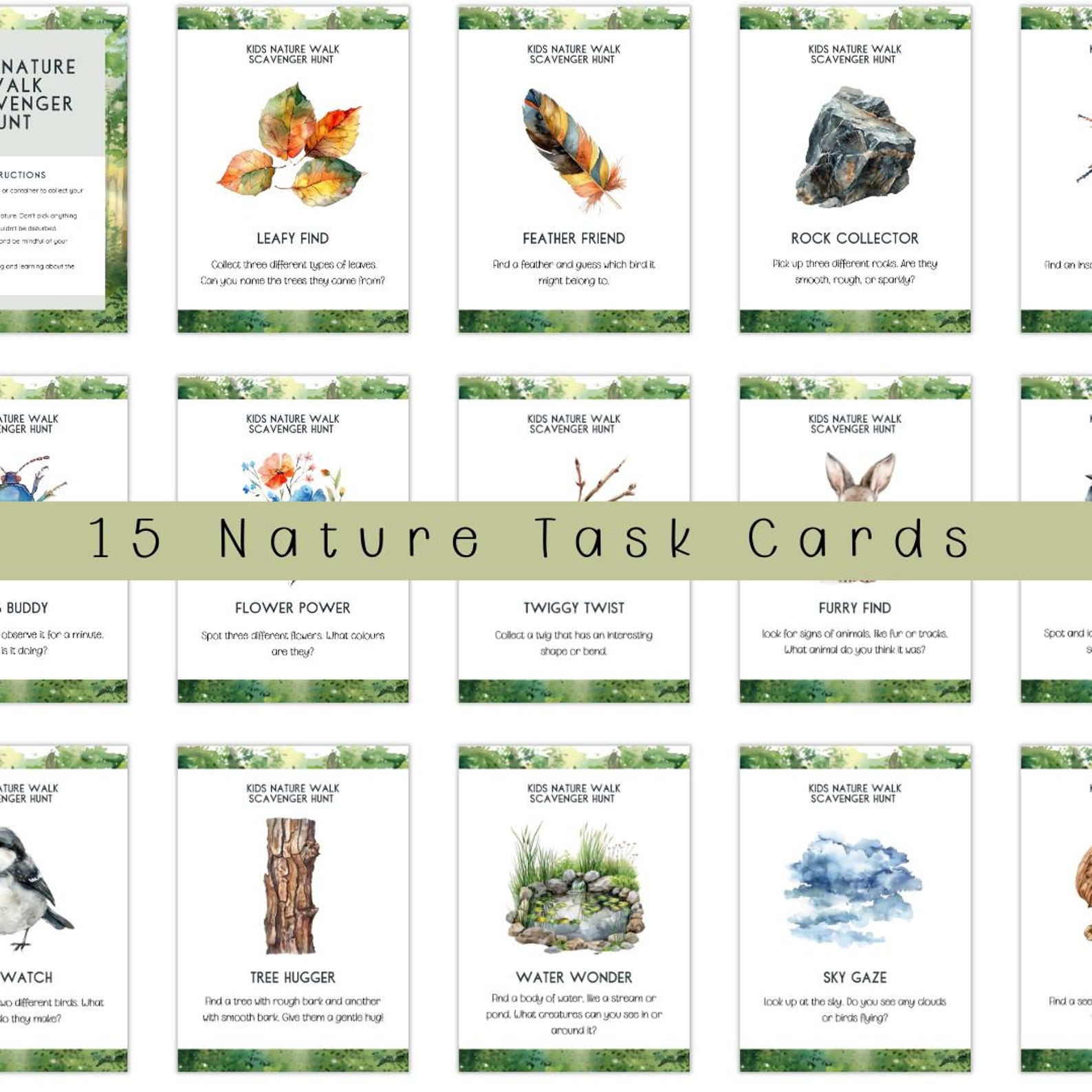 Nature Scavenger Hunt Printable for Kids | 15 Outdoor Activity Cards ...