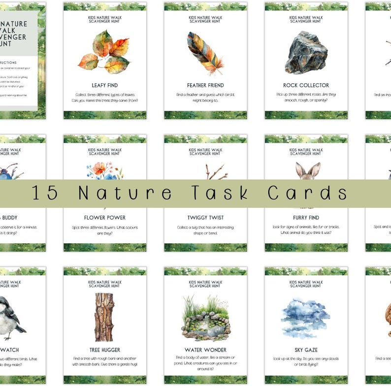 Nature Scavenger Hunt Printable for Kids | 15 Outdoor Activity Cards ...