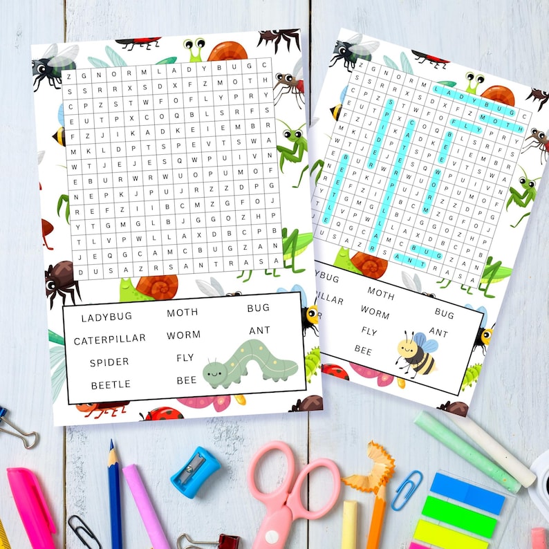 Bug Word Search Printable: Kids Activity, Elementary Resource (PDF A4 ...