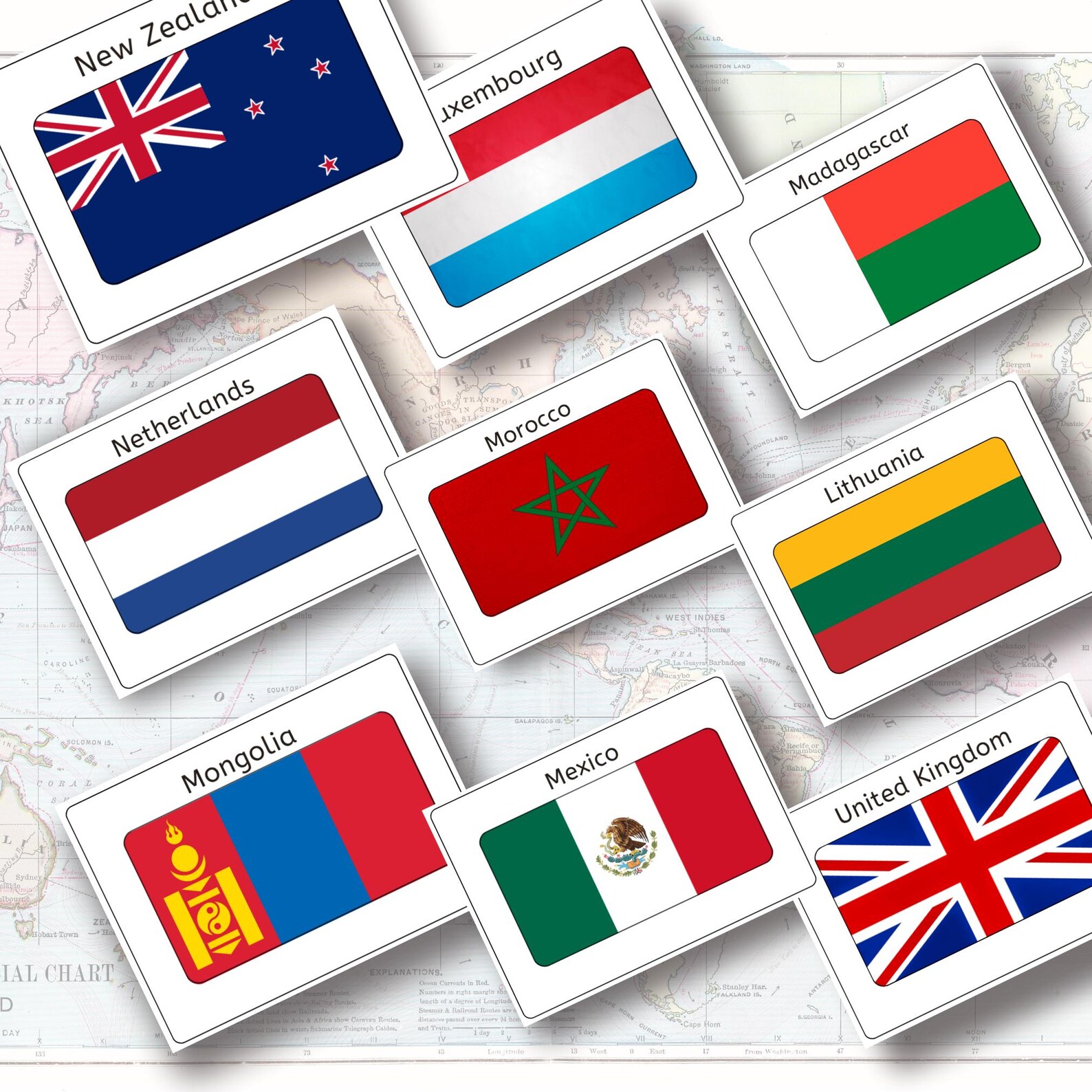 Flags of the World Flashcards: Geography Learning Aid (PDF Download A4 ...