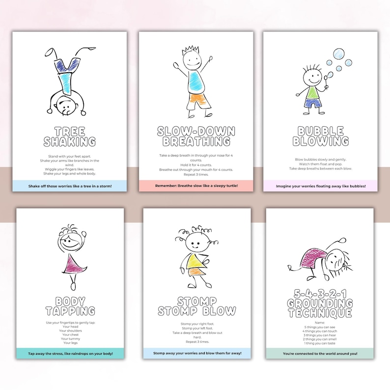 30 Grounding Technique Cards for Kids, Somatic Therapy Resource ...