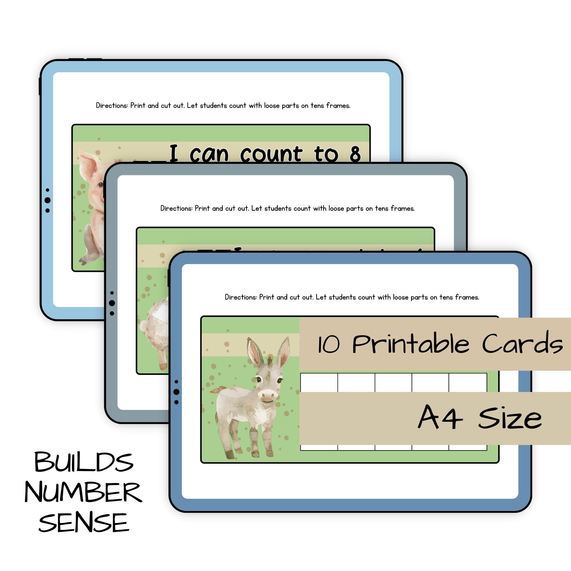 Farm Animal Ten Frame Math Cards | Counting 1-10 Printable | Preschool ...