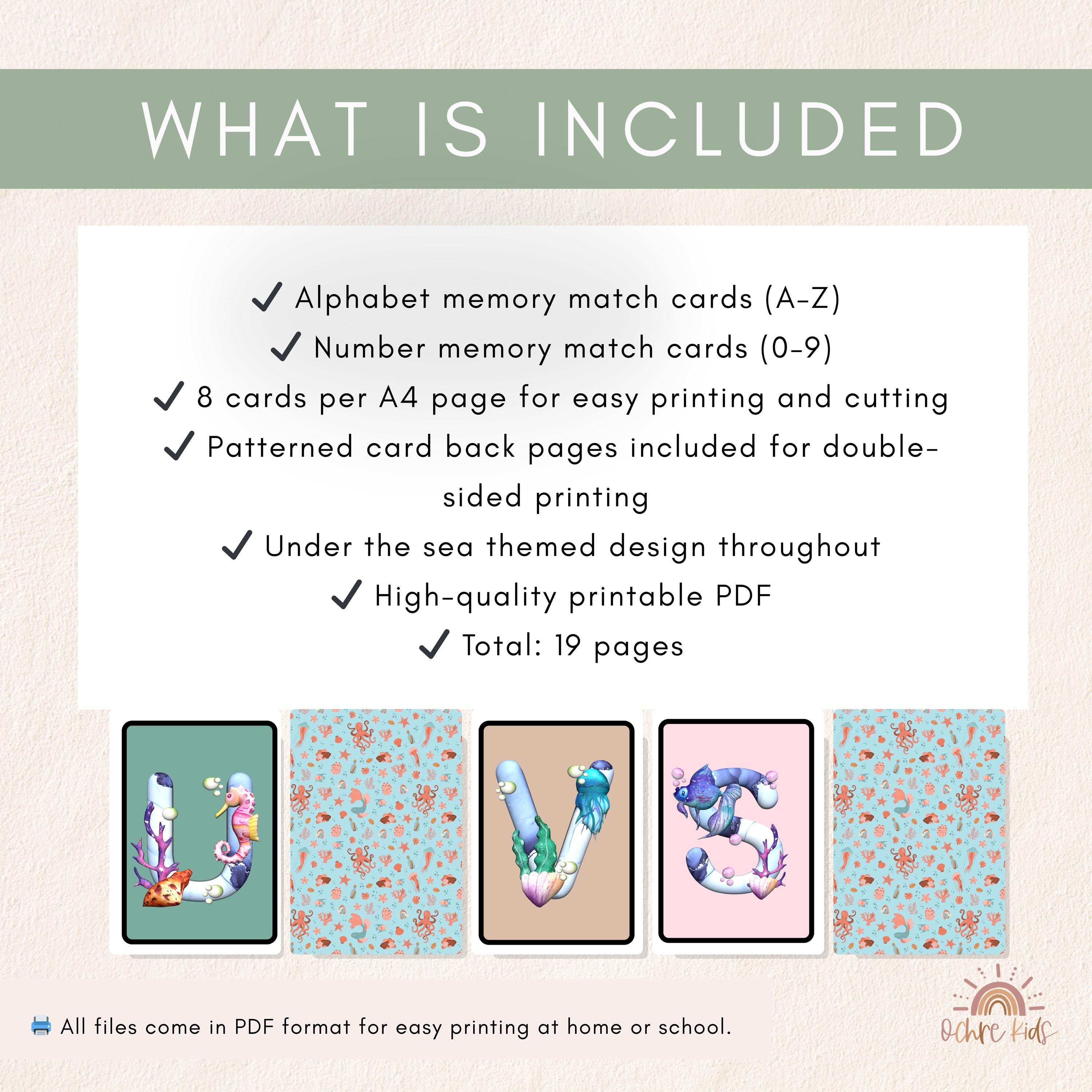 Memory Match ABC and Number Printable Card Game for Kids Instant ...