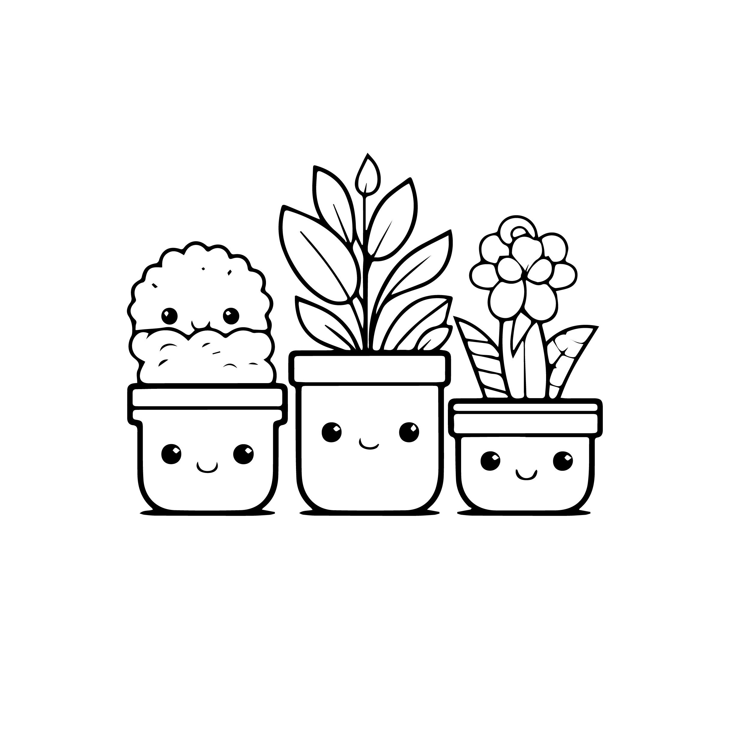 Kids Coloring Book: Cute Plant Friends, Kawaii Coloring Pages, Chibi ...