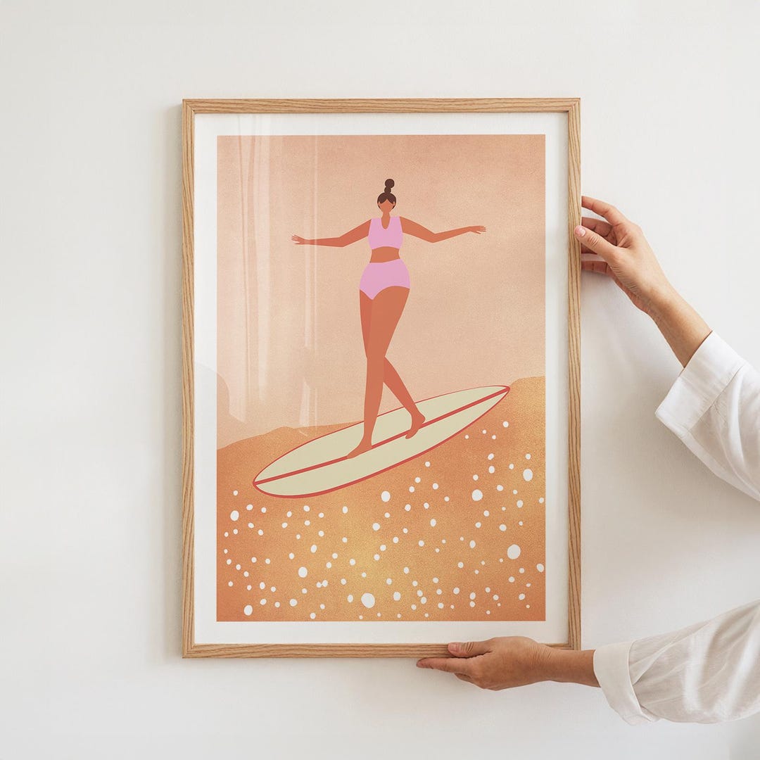 Boho Surfing Girl Art Print, Girly Surf Wall Art, Soul Surfers Inspired ...