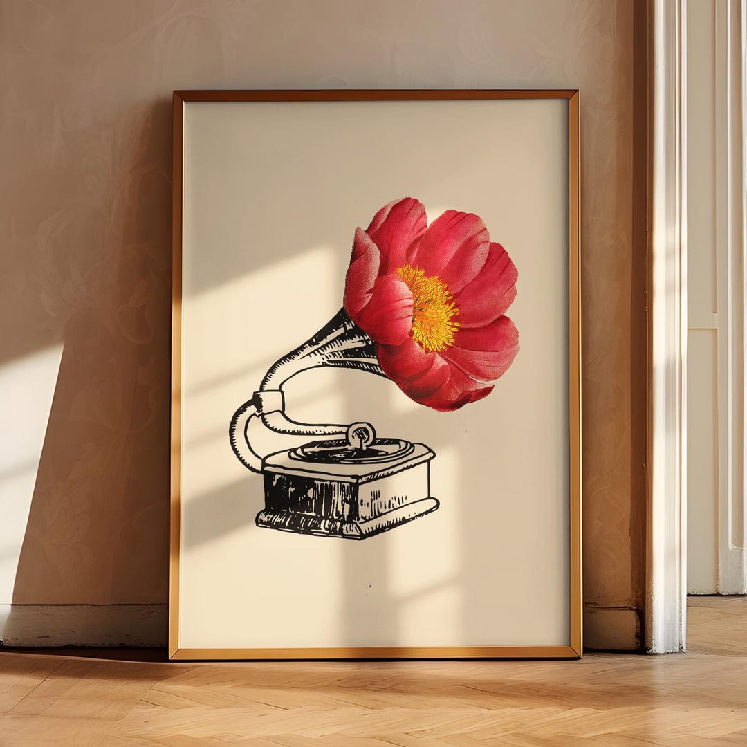 Red Poppy Wall Art Print, Artful Flower Print, Folk Art Print, Retro ...