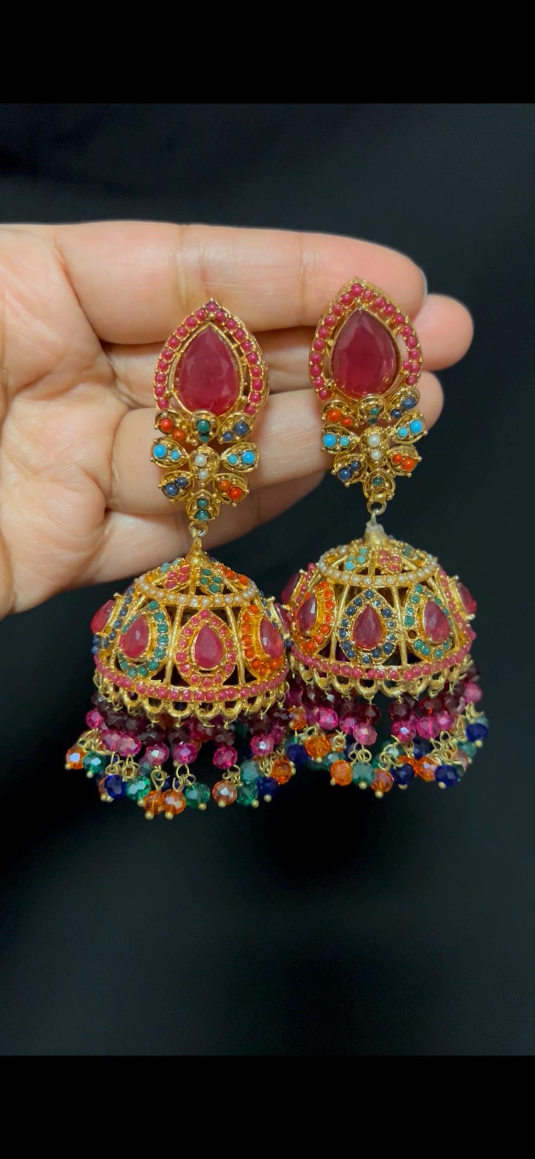 Multicolor Big Jhumka Earrings - Etsy