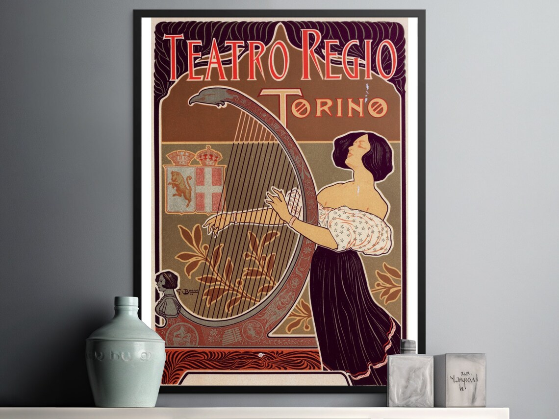 Vintage Teatro Regio Torino Music Poster, Retro Italian Concert Wall ...