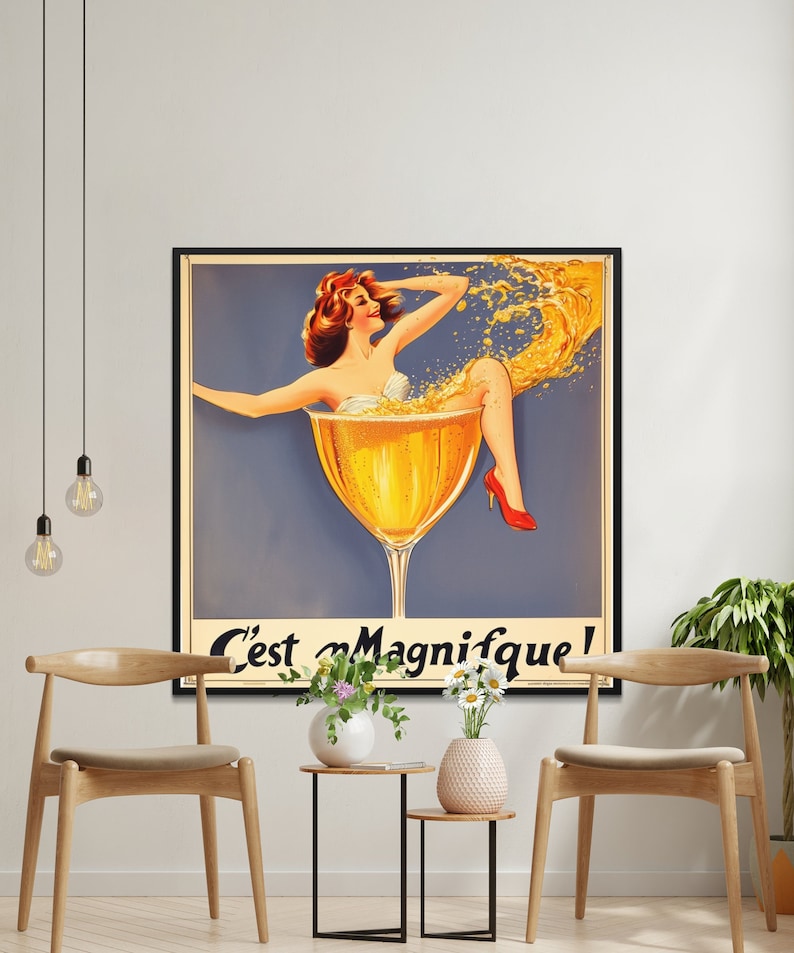 Vintage French Champagne Poster Wall Art, Retro C'est Magnifique Print ...