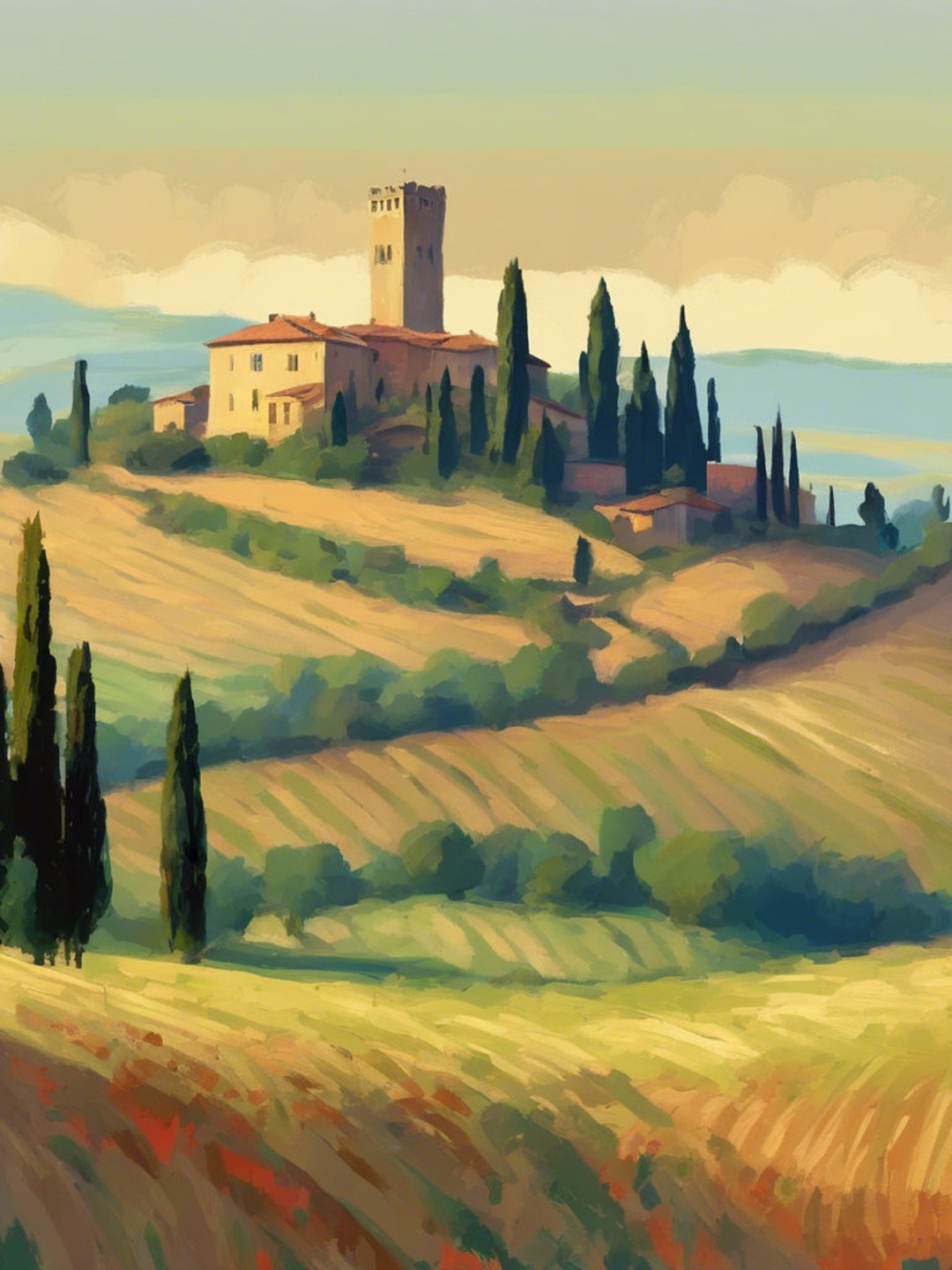 Tuscany Landscape Digital Print, Vintage Italian Countryside Painting ...