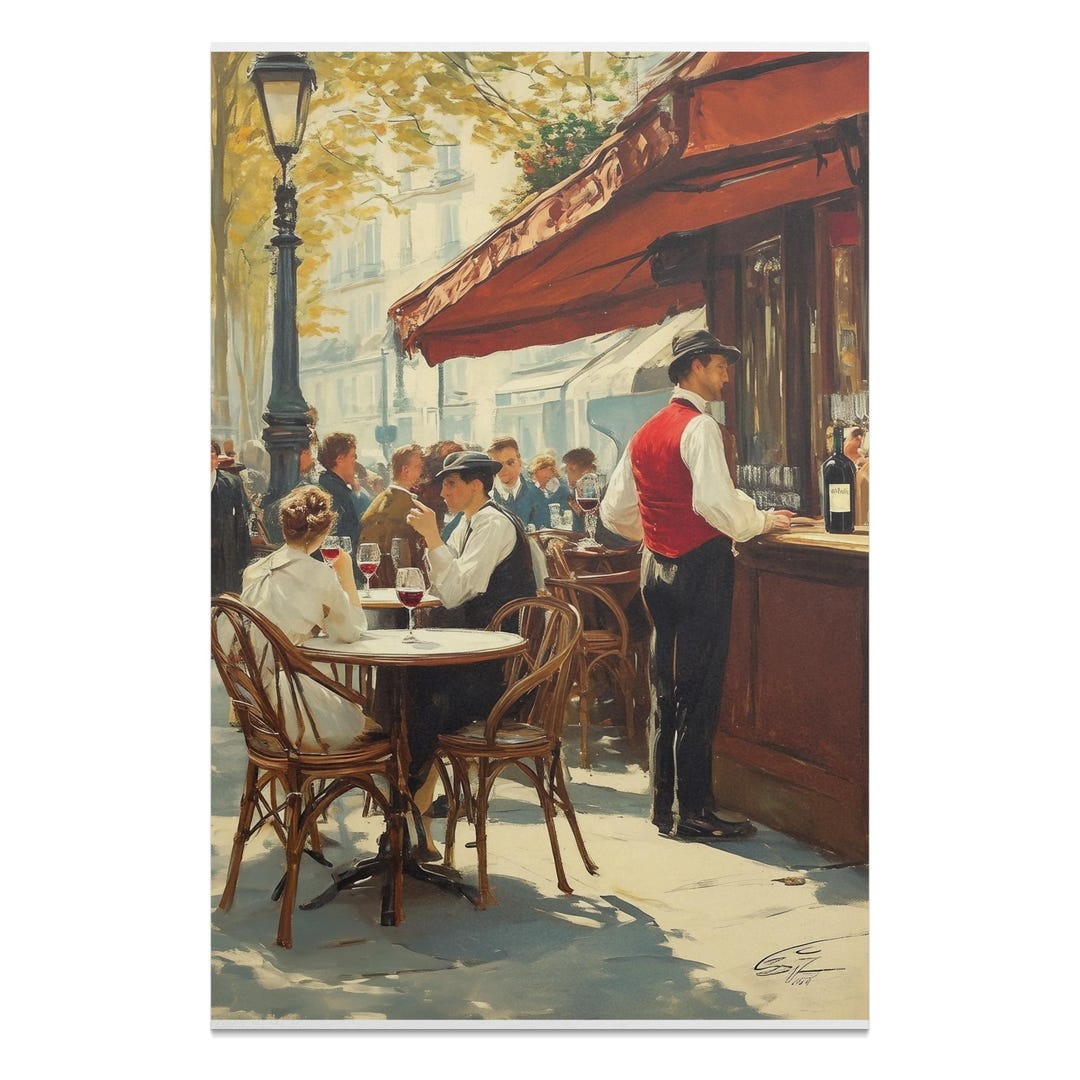 Vintage Parisian Cafe Scene Art Print: Retro French Bistro (digital ...
