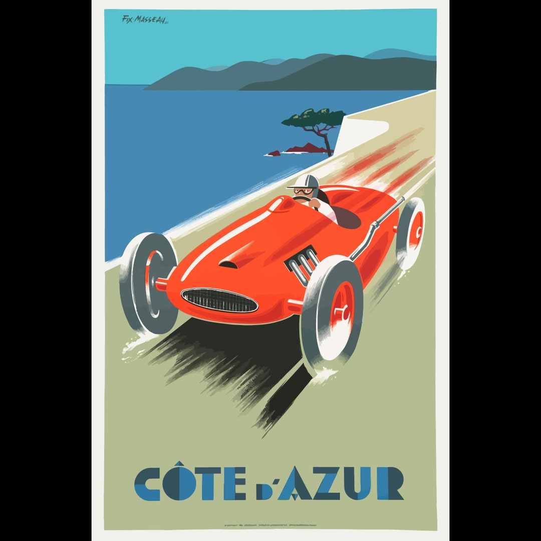 Vintage Racing Car Poster, Côte D'azur Classic Speedster, Retro Motor ...
