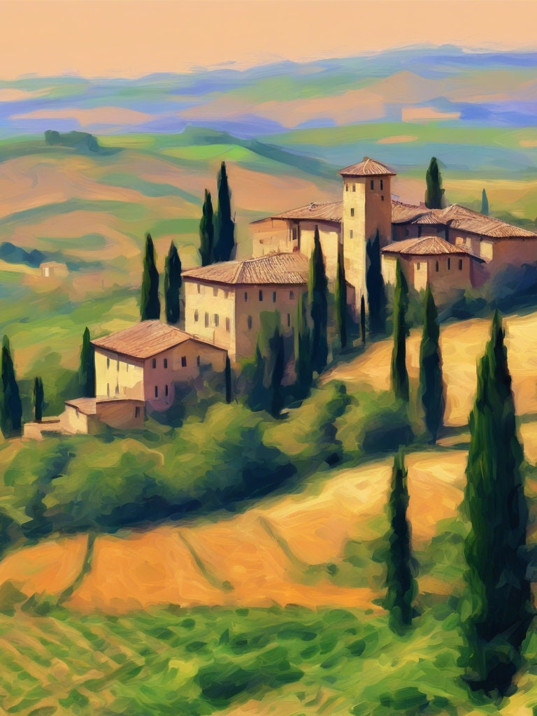 Scenic Tuscany Landscape Digital Art Print, Italian Countryside Wall ...