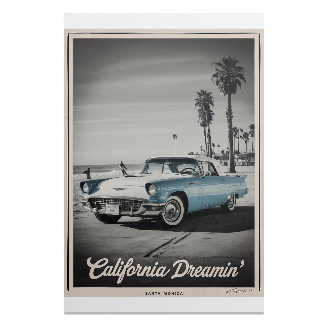 Vintage Car Poster, Retro Classic Car Art, California Dreamin Wall Art ...