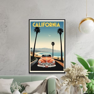 Vintage California Travel Poster: Classic Car Coastal Art Print - Etsy