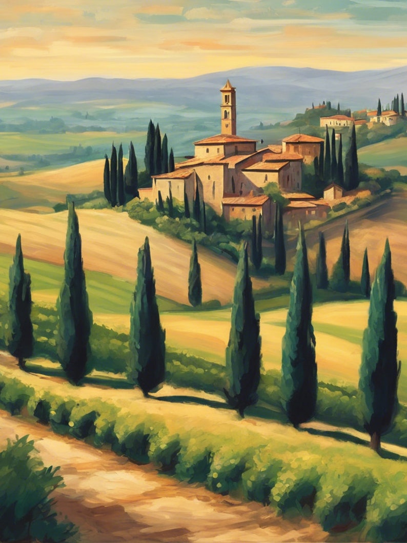 Italian Countryside Digital Art Print, Tuscany Landscape Downloadable ...