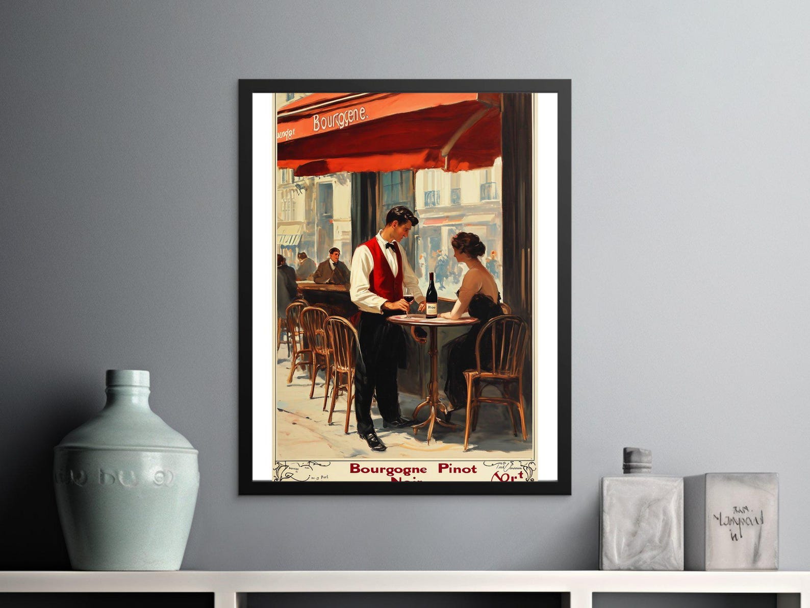 Vintage French Cafe Poster Digital Download, Man and Woman in Cafe Art ...