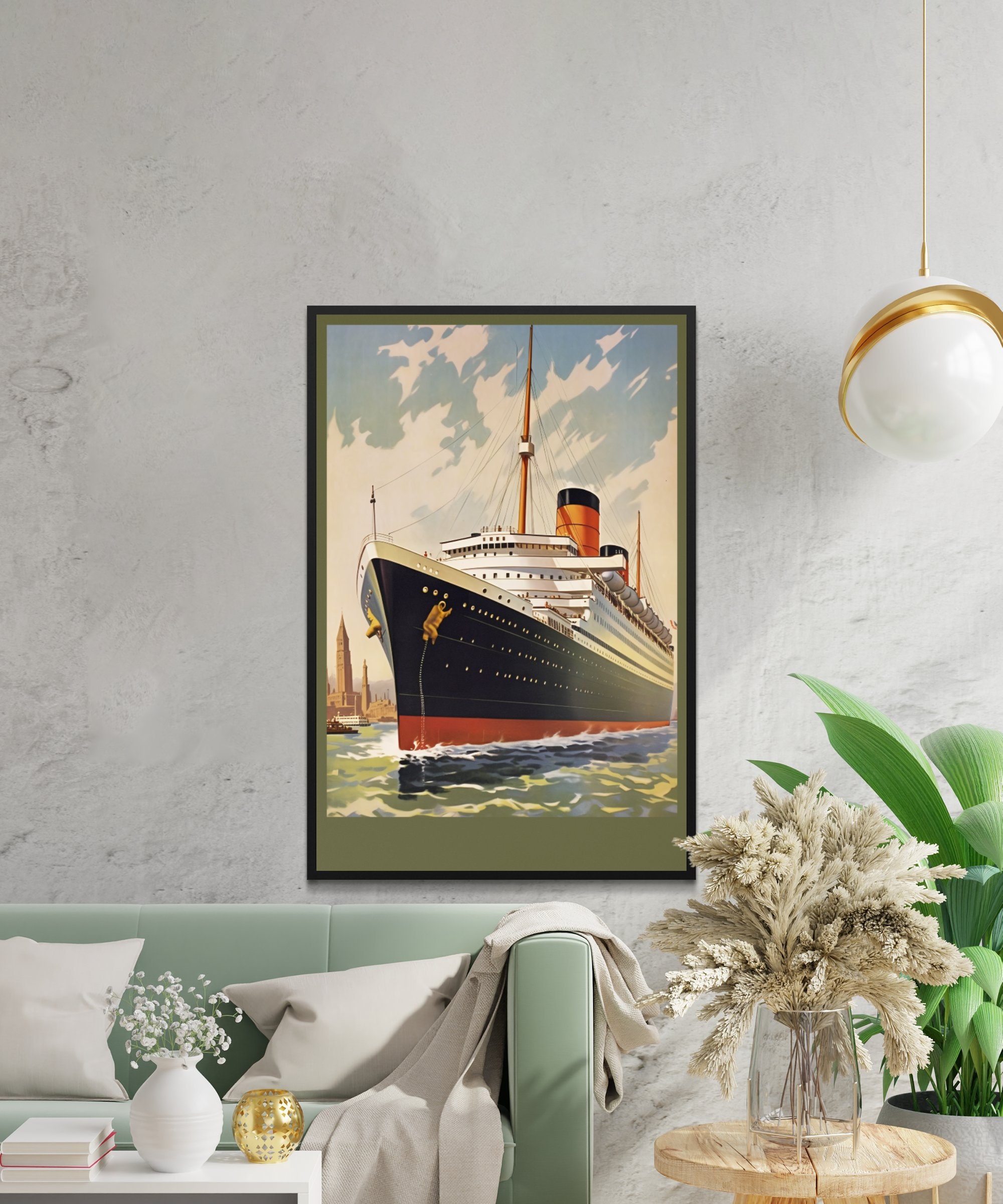 Vintage Ocean Liner Poster, Nautical Art, Digital Download, Retro Ship ...