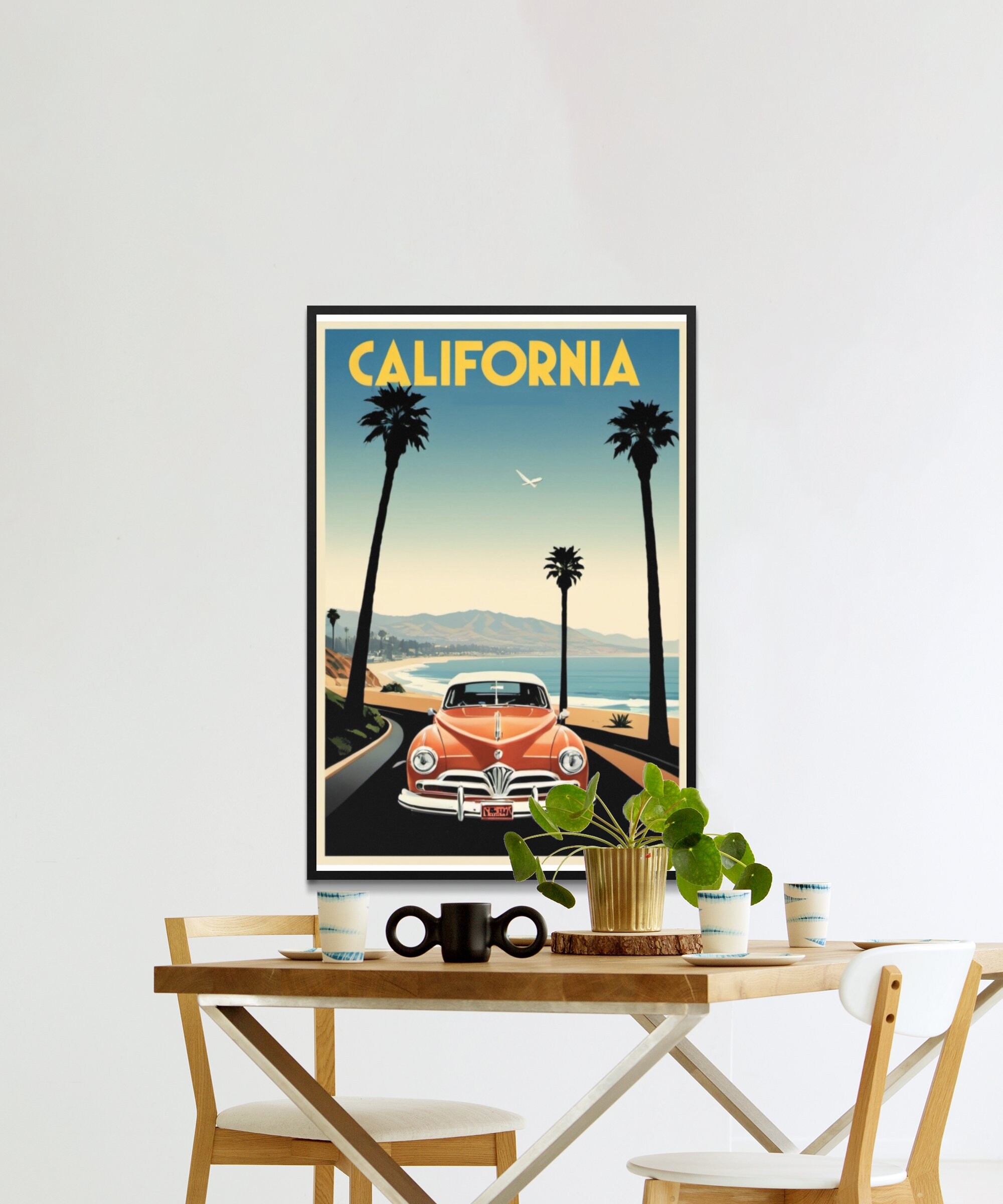 Vintage California Travel Poster: Classic Car Coastal Art Print - Etsy