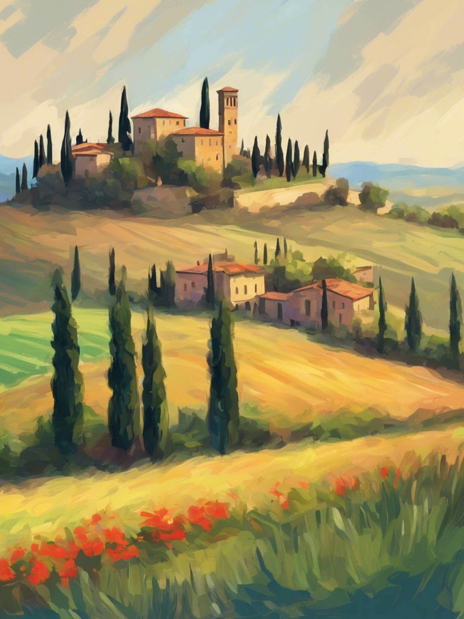Tuscany Landscape Digital Download, Impressionist Style Wall Art ...
