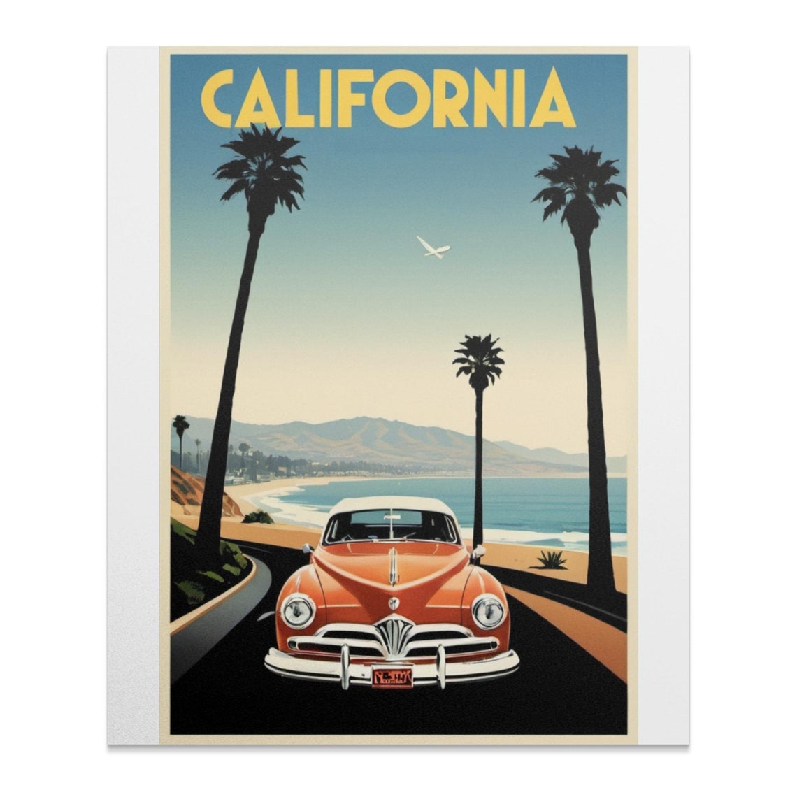 Vintage California Travel Poster: Classic Car Coastal Art Print - Etsy