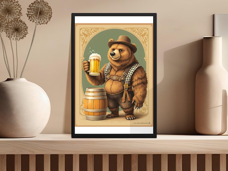 Beer Poster, Bear Holding Beer Poster, Printable Wall Art, Vintage Style Decor, Beer Lover Gift ...