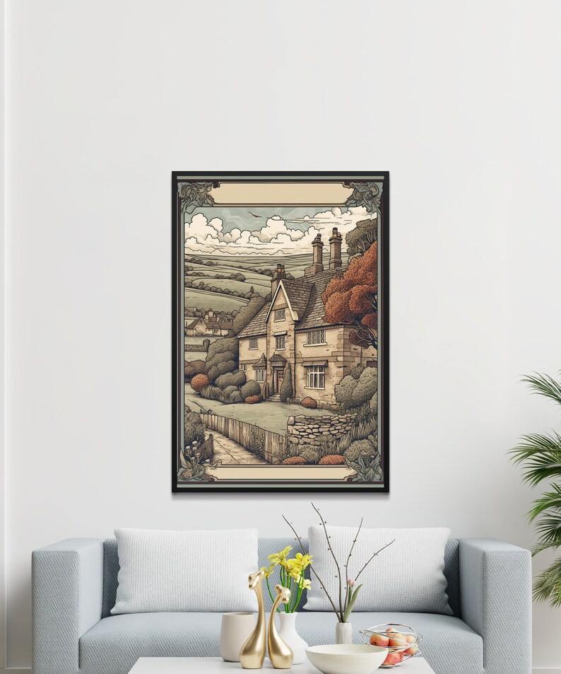 Vintage Countryside Cottage Art Print, Rustic English Countryside ...