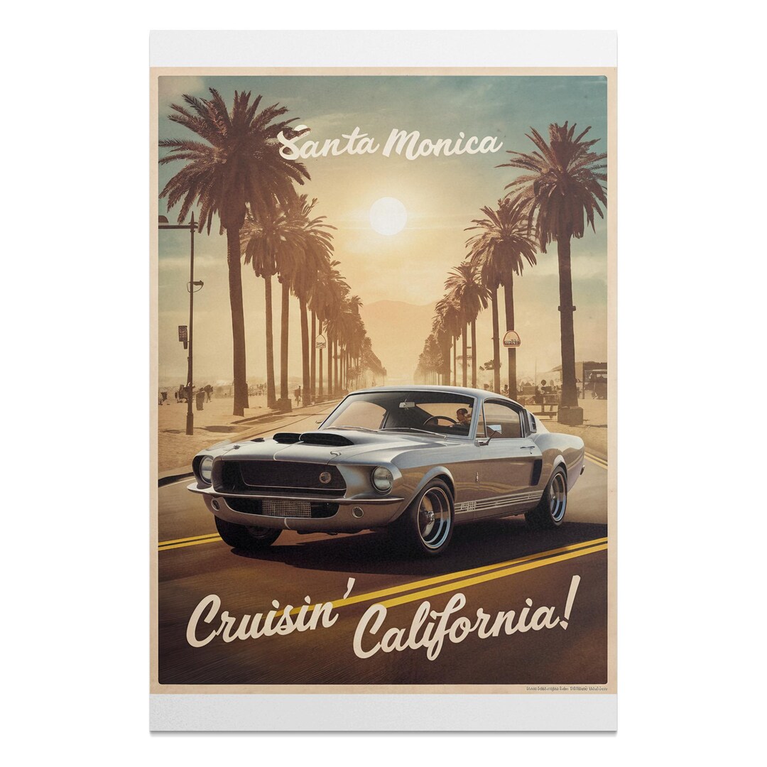 Vintage Santa Monica Poster Digital Download, Retro California Car Art ...