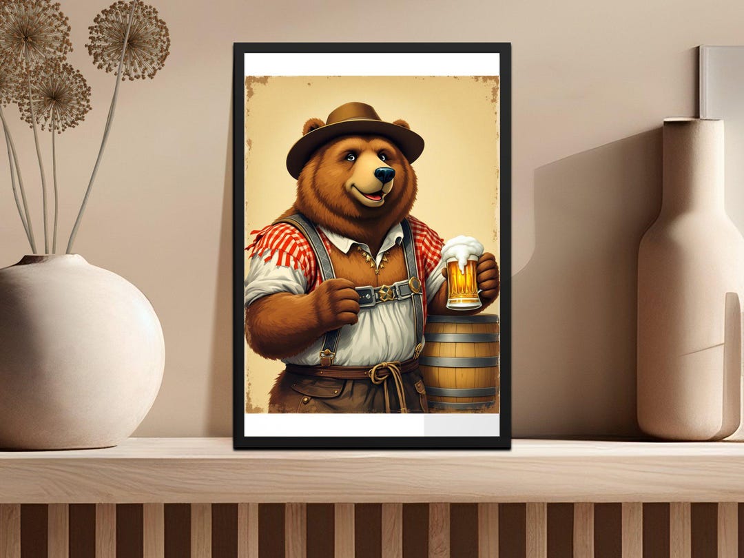 Bar Poster, Home Bar Poster, Cute Beer Drinking Bear Digital Print ...