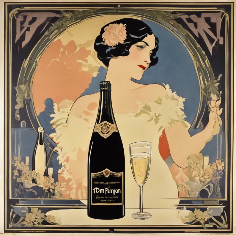 Vintage Art Deco Champagne Poster: Elegant French Advertisement Print ...