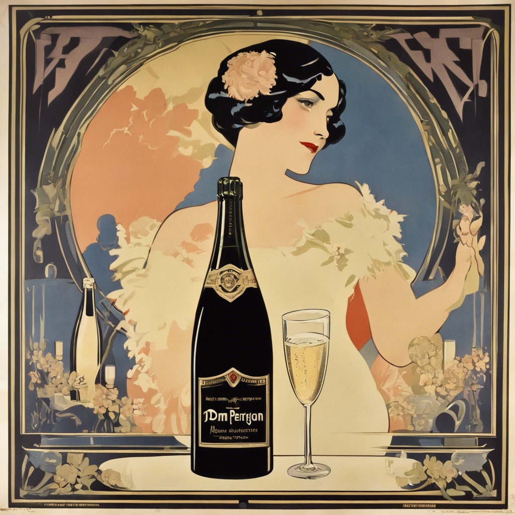Vintage Art Deco Champagne Poster: Elegant French Advertisement Print ...