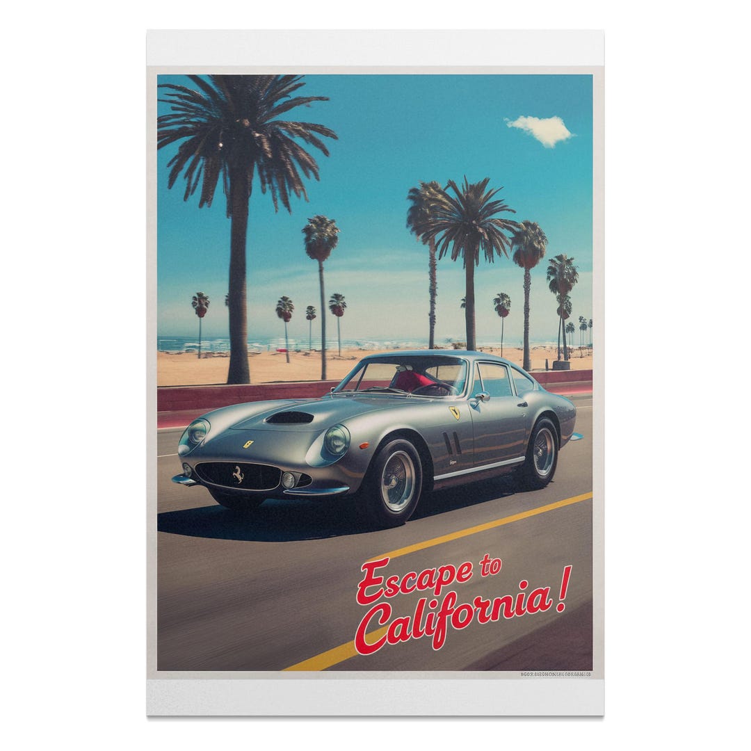 Vintage California Road Trip Print: Classic Car Beach Art (digital ...