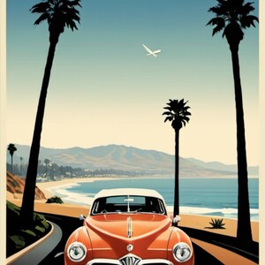 Vintage California Travel Poster: Classic Car Coastal Art Print - Etsy