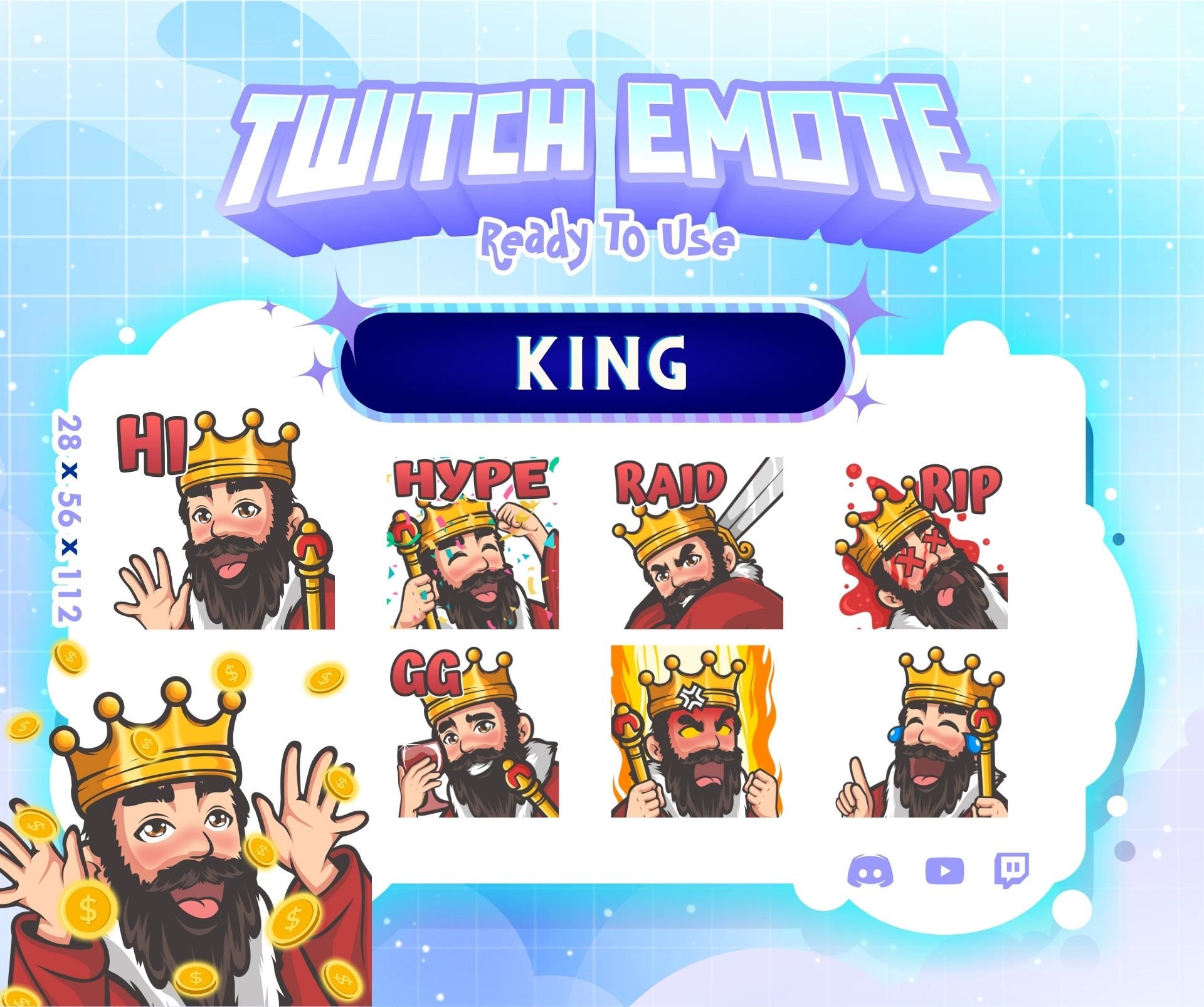 King Twitch Emotes 8 King Emotes Emote Bundle Hype - Etsy
