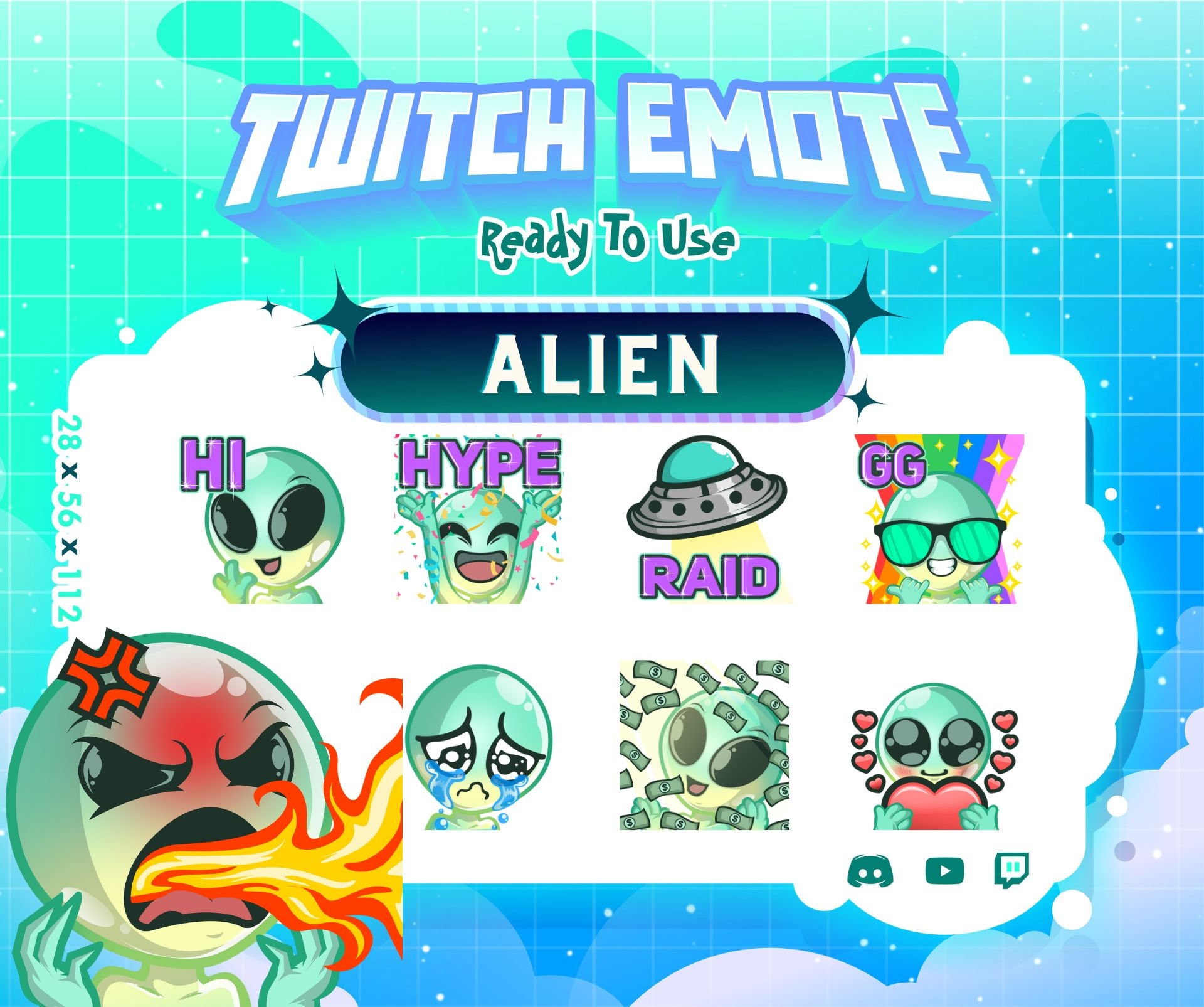 Alien Twitch Emotes 8 Alien Emotes Emote Bundle Hype - Etsy