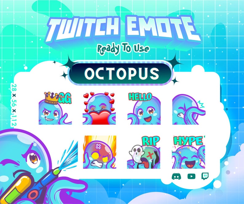Octopus Twitch Emotes 8 Octopus Emotes Emote Bundle Hype - Etsy Canada