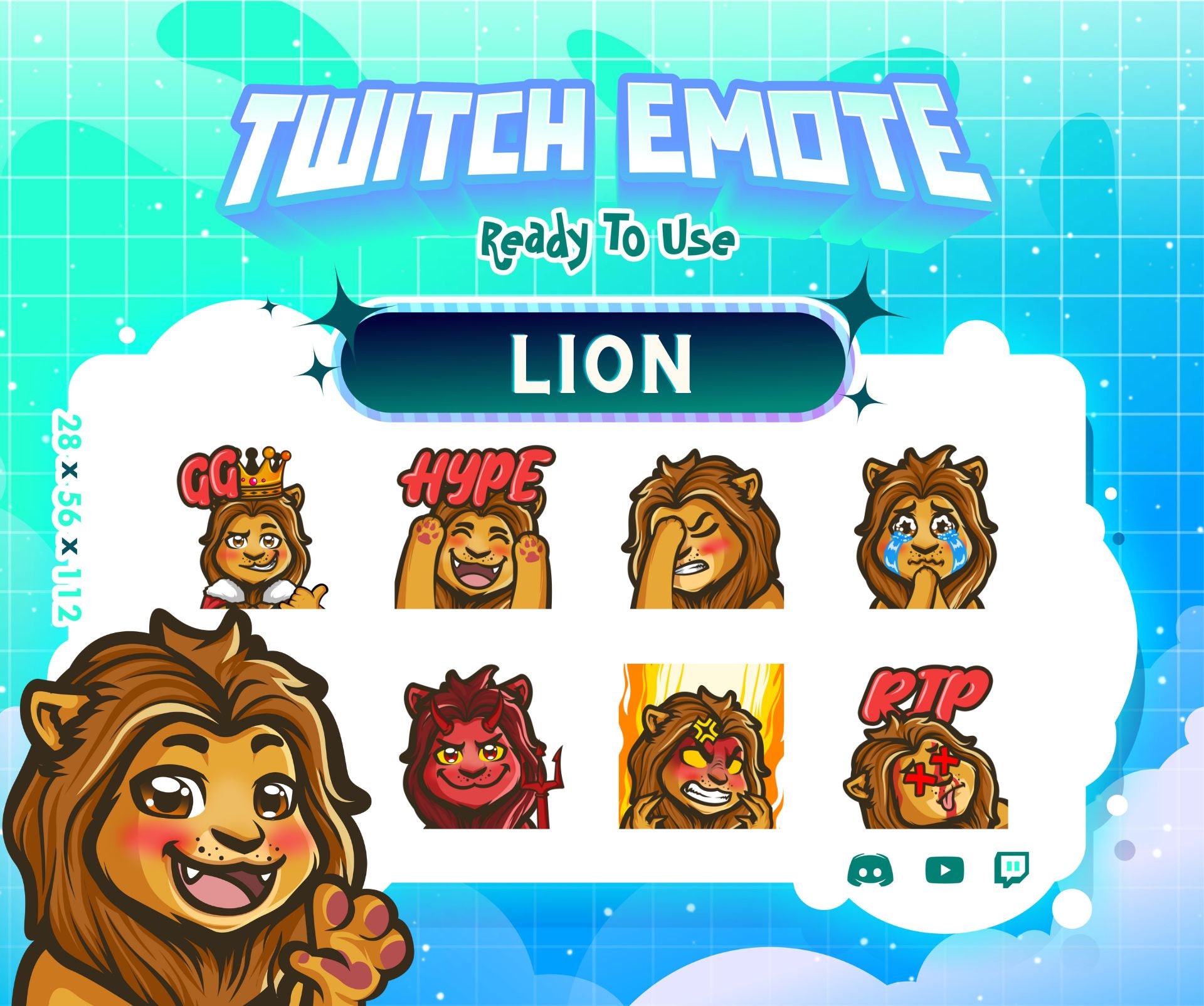 Lion Emotes 8 Emotes Emote Bundle Hype Twitch - Etsy UK