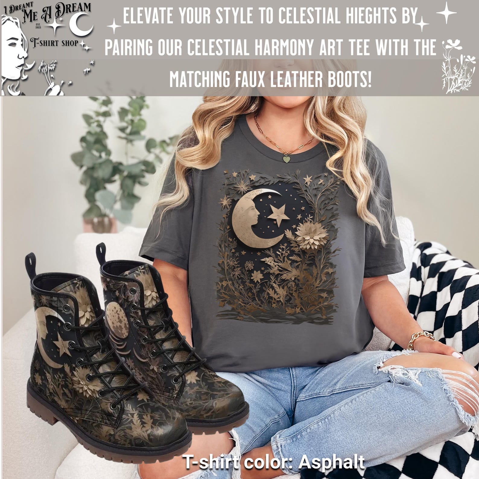 Vintage Cottagecore Women's Boots, Moon and Star Martin-style Boots ...