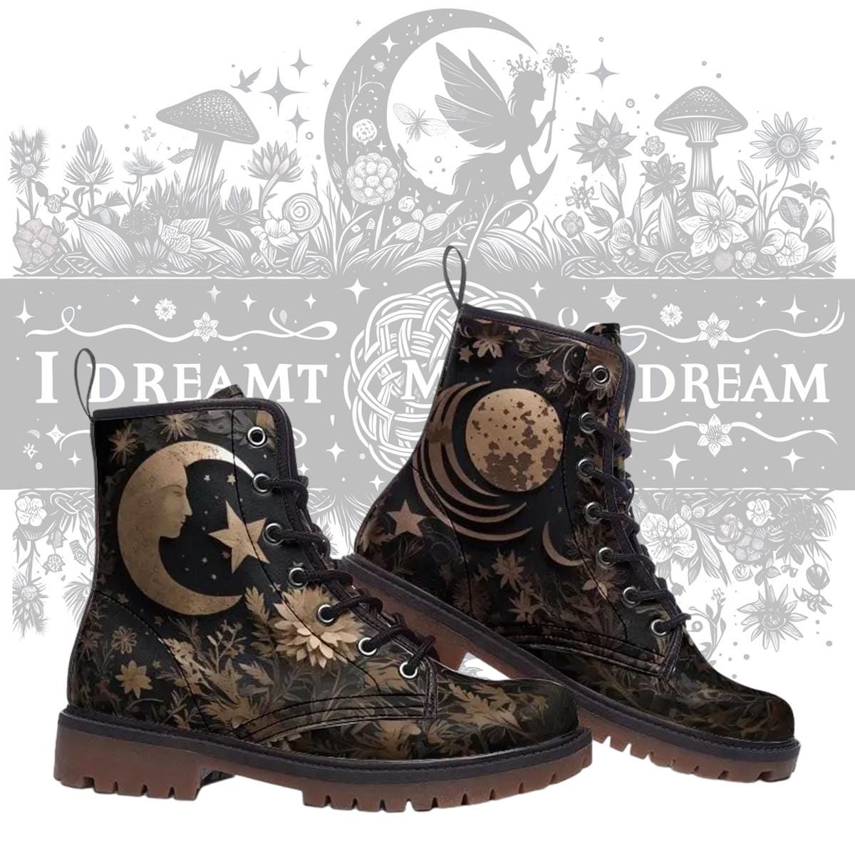 Vintage Cottagecore Women's Boots, Moon and Star Martin-style Boots ...