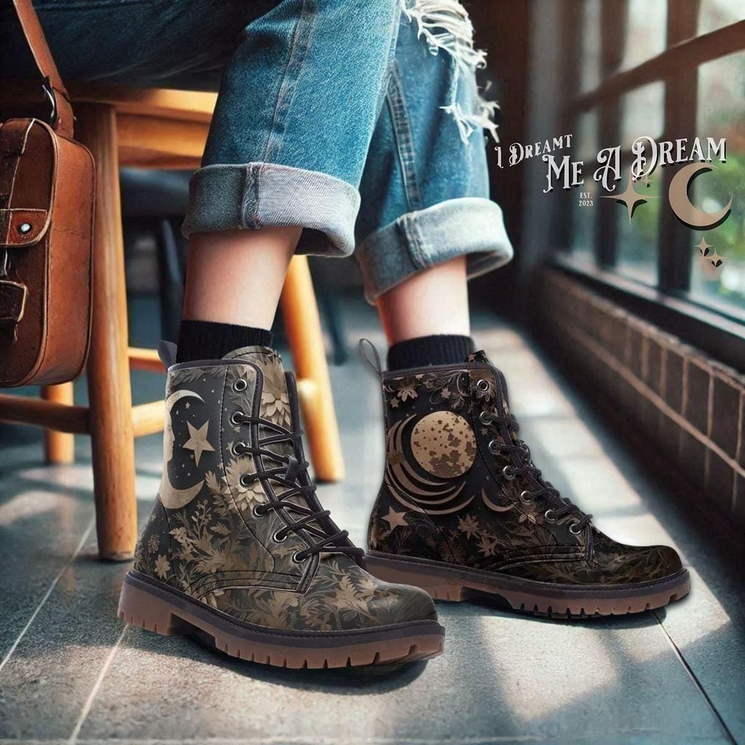 Vintage Cottagecore Women's Boots, Moon and Star Martin-style Boots ...
