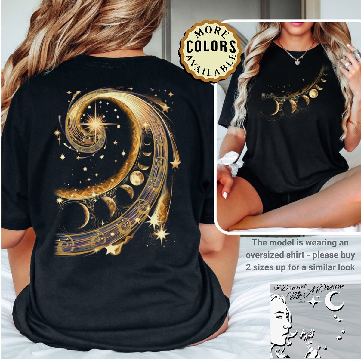 Celestial T-shirt, Moon Phases Shirt for Women, Galaxy Moon and Stars ...