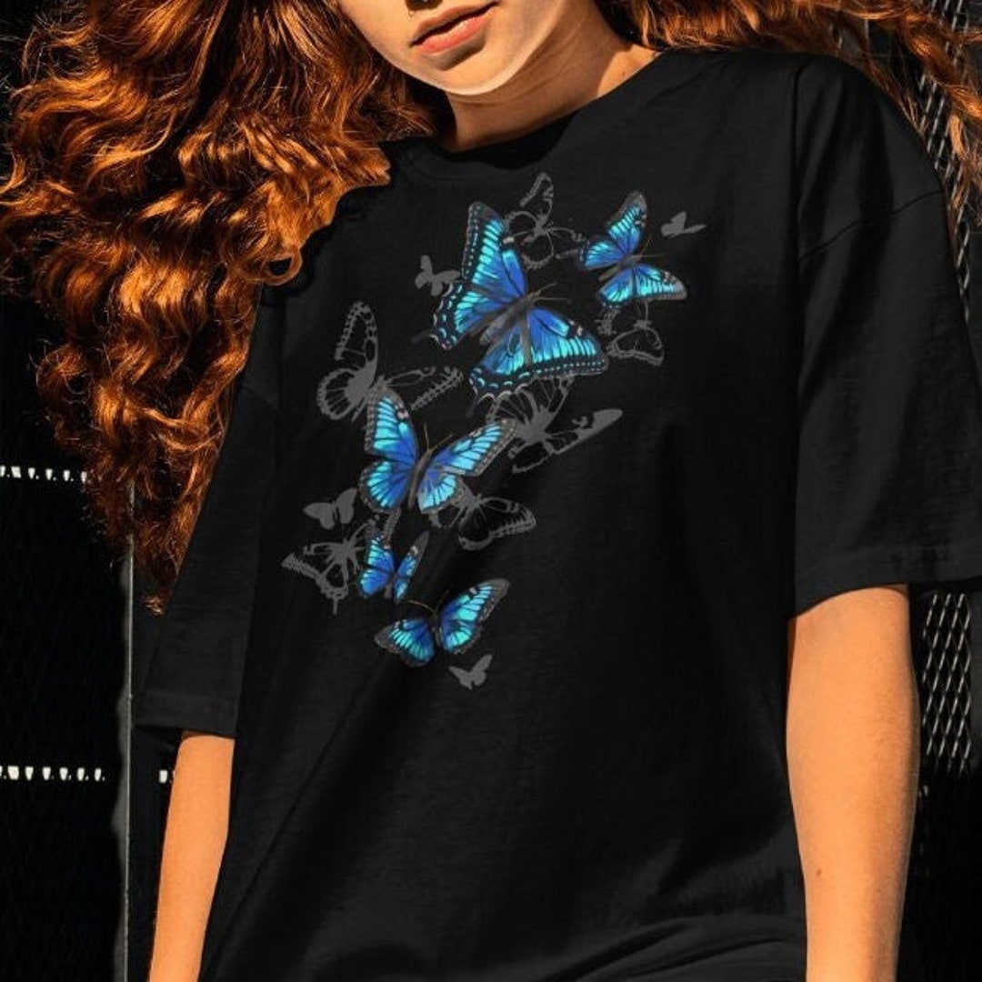Blue Butterfly T-shirt, Nature Lover Graphic Tee - Etsy