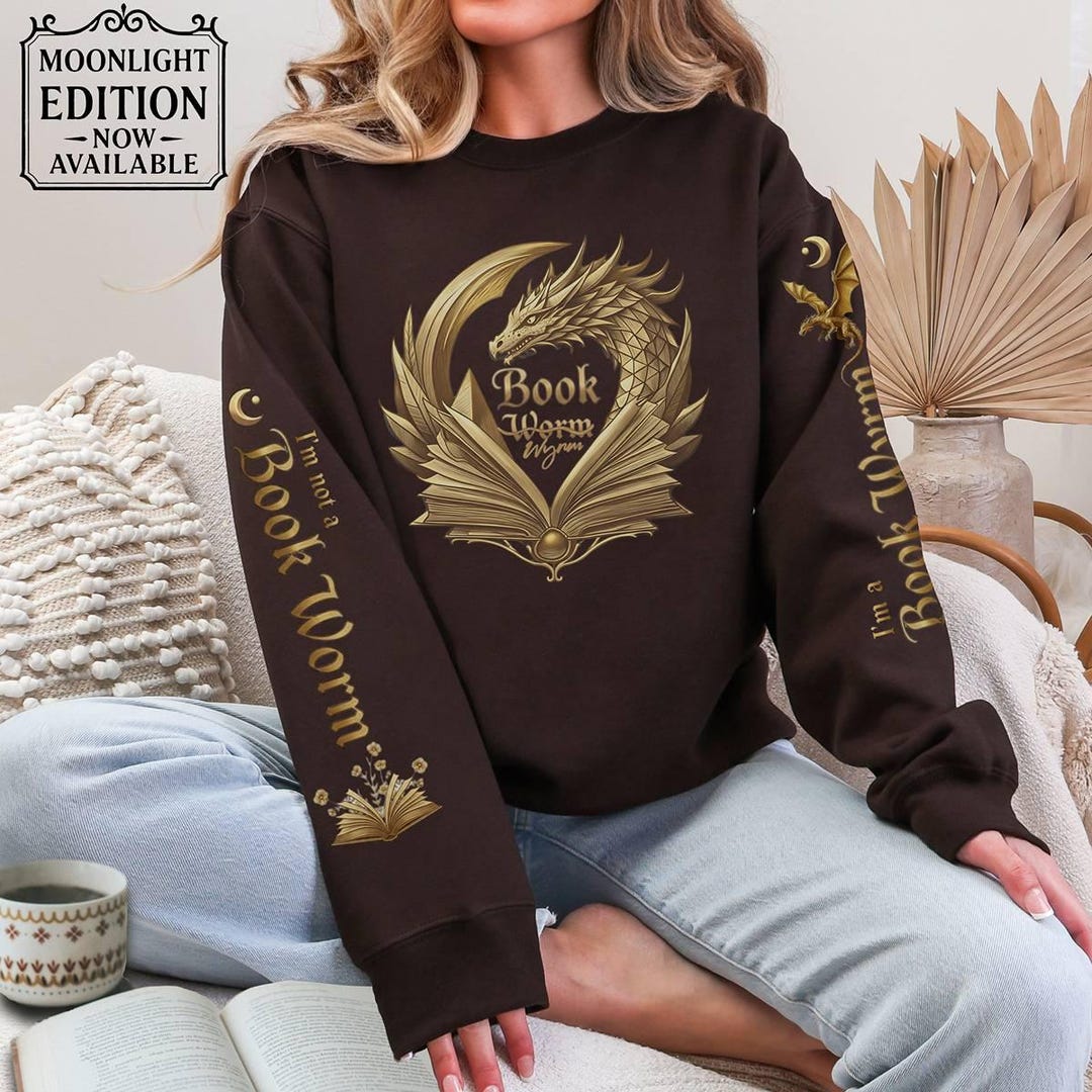 Golden Book Wyrm Sweatshirt – Dragon Design, Gift for Fantasy Readers ...