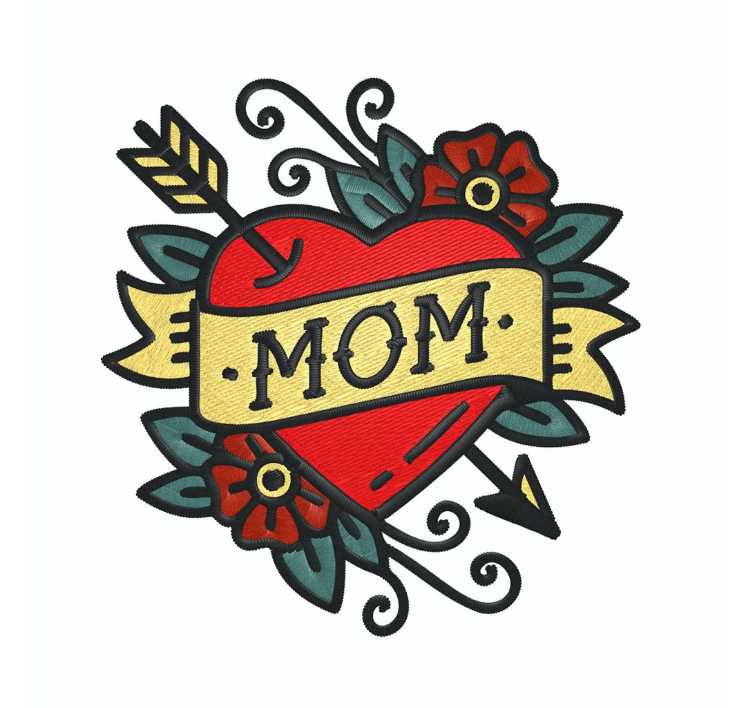 Mom Tattoo Patch Digital Embroidery Design for Machine Embroidery - Dst ...