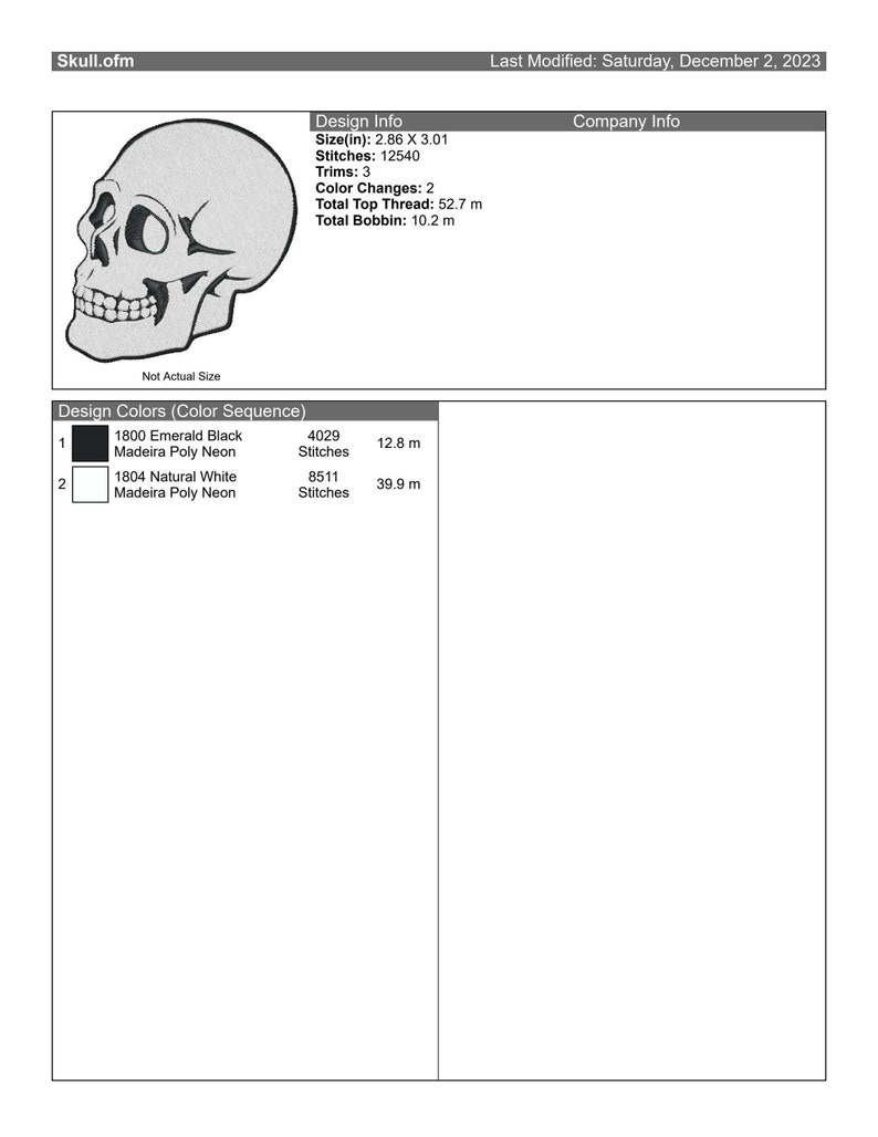 Skull Digital Embroidery Design for Machine Embroidery- Dst, Exp, Dst ...