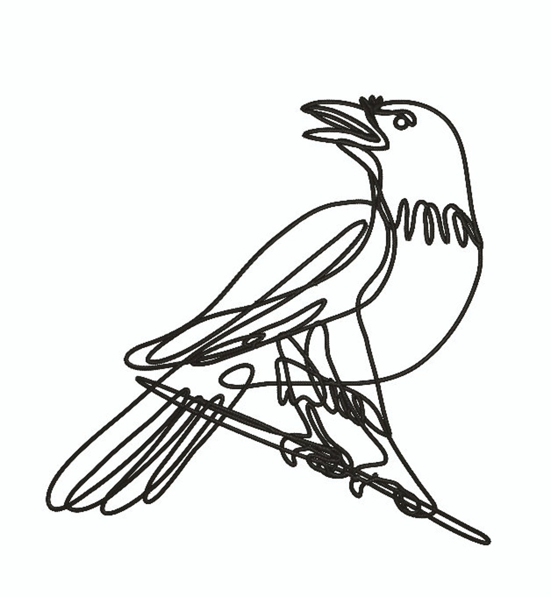 Raven Line Drawing Embroidery Design for Machine Embroidery- Dst, Exp ...