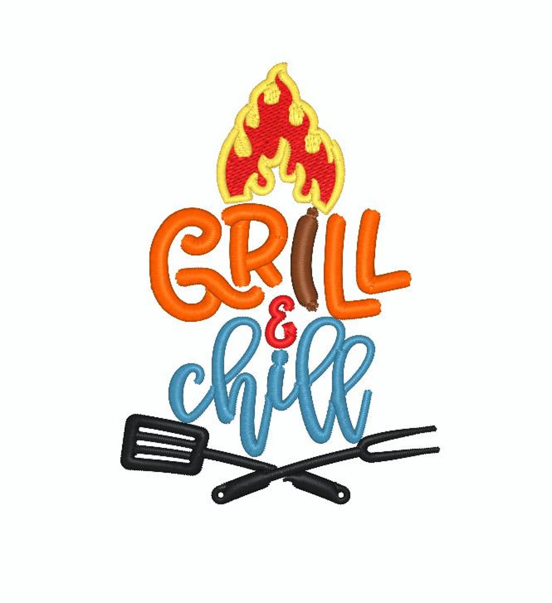 Grill and Chill Embroidery Design – BBQ Machine Embroidery (digital ...